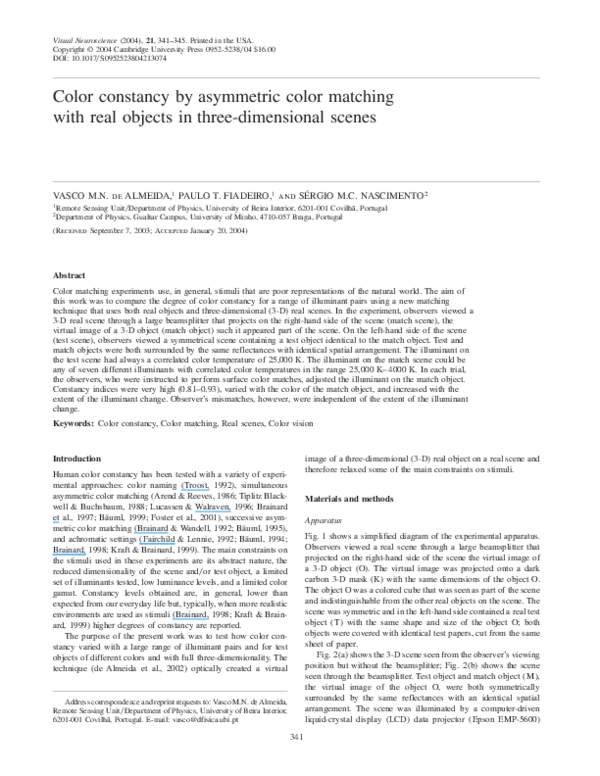 (PDF) Color constancy by asymmetric color matching with real objects in three-dimensional scenes