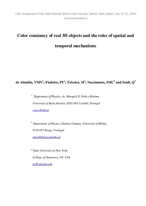 (PDF) Color constancy of real 3D objects and the roles of spatial and temporal mechanisms ...