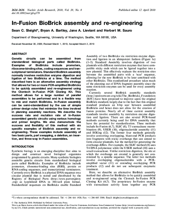 (PDF) In-Fusion BioBrick assembly and re-engineering