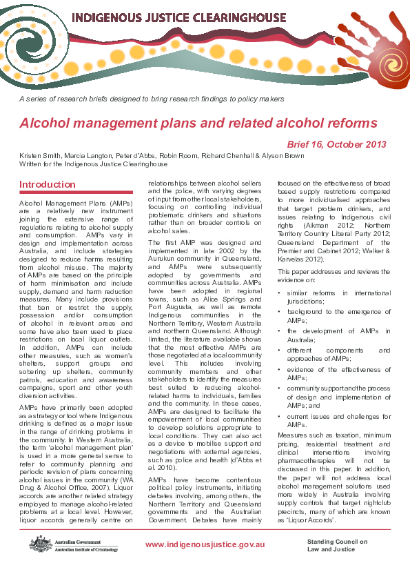 (PDF) Alcohol management plans and related alcohol reforms