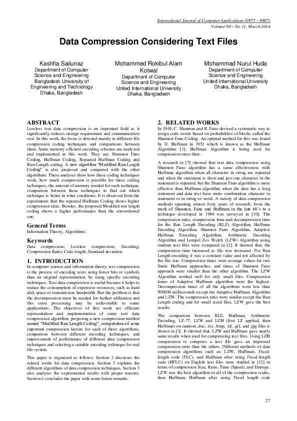 (PDF) Data Compression Considering Text Files