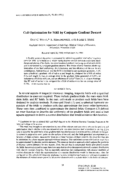 (PDF) Coil optimization for MRI by conjugate gradient descent