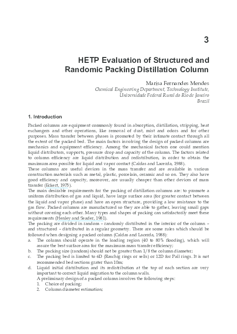 (PDF) HETP Evaluation of Structured and Randomic Packing Distillation Column