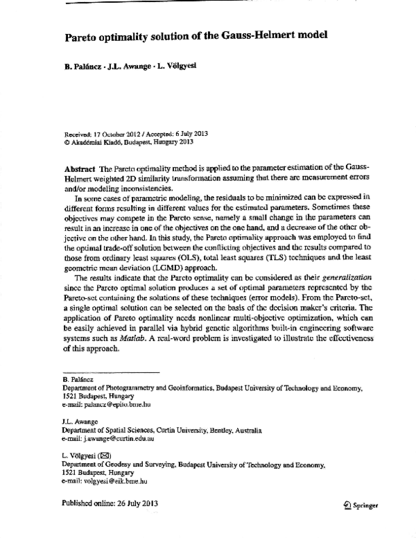 (PDF) Pareto optimality solution of the Gauss-Helmert model | Joseph L Awange - Academia.edu