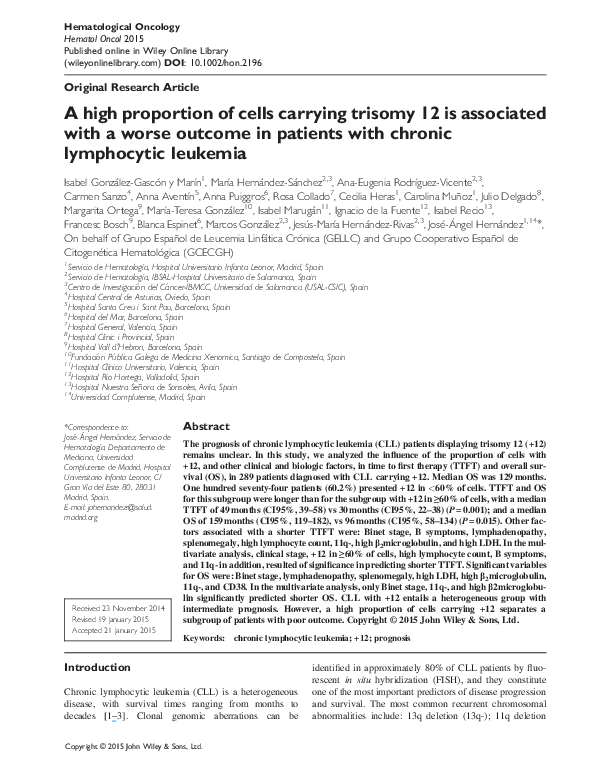 (PDF) A high proportion of cells carrying trisomy 12 is associated with ...