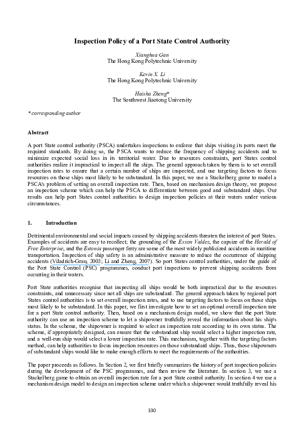 (PDF) Inspection Policy of a Port State Control Authority
