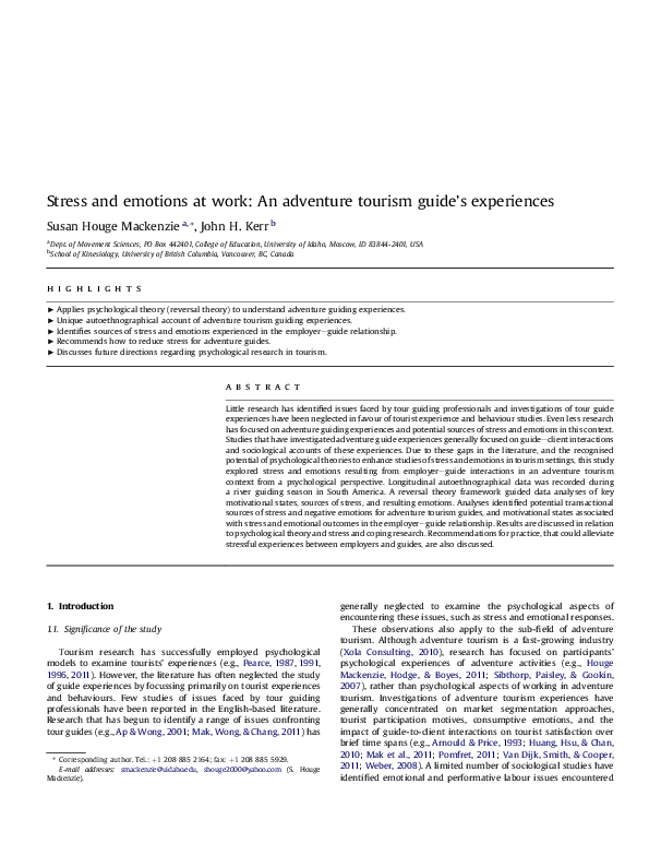 (PDF) Stress and emotions at work: An adventure tourism guide's ...
