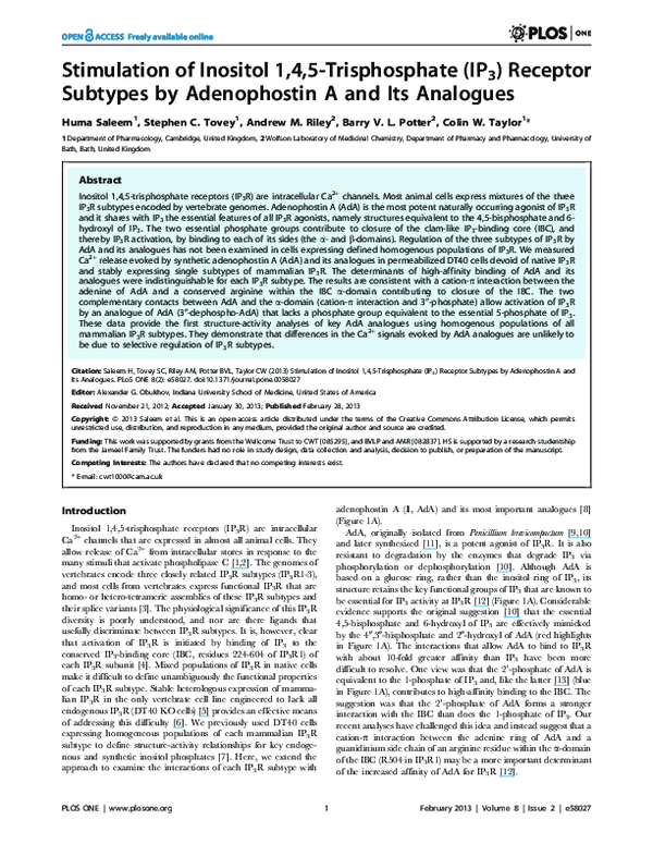 (PDF) Stimulation of Inositol 1,4,5-Trisphosphate (IP3) Receptor ...