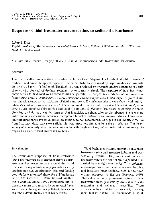(PDF) Response of tidal freshwater macrobenthos to sediment disturbance