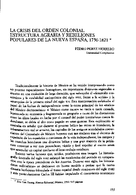 (PDF) La crisis del orden colonial. Estructura agraria y rebeliones ...