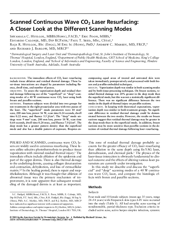 (PDF) Scanned Continuous Wave CO 2 Laser Resurfacing: A Closer Look at ...
