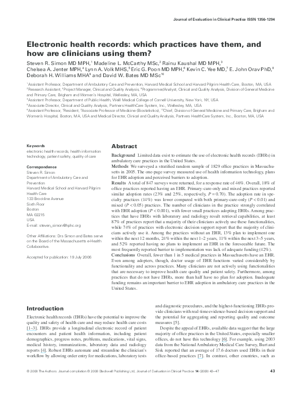 (PDF) Electronic health records: which practices have them, and how are ...