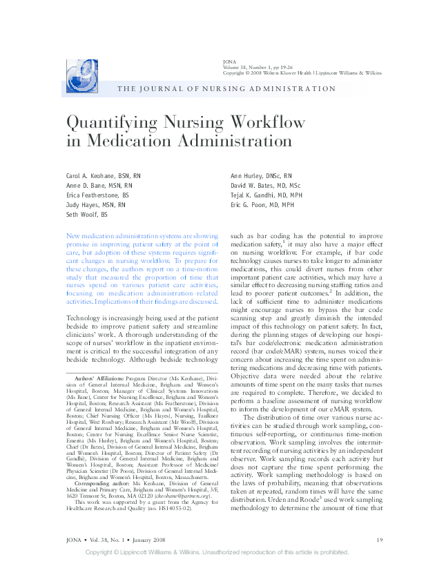 (PDF) Quantifying Nursing Workflow in Medication Administration