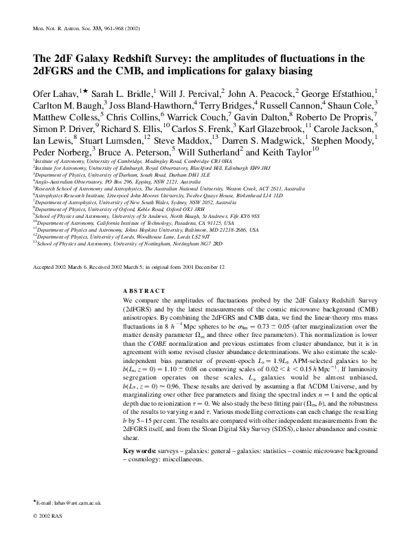 (PDF) The 2dF Galaxy Redshift Survey: the amplitudes of fluctuations in ...