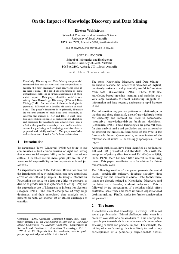 (PDF) On the impact of knowledge discovery and data mining