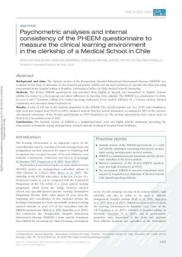 (PDF) Psychometric analyses and internal consistency of the PHEEM ...