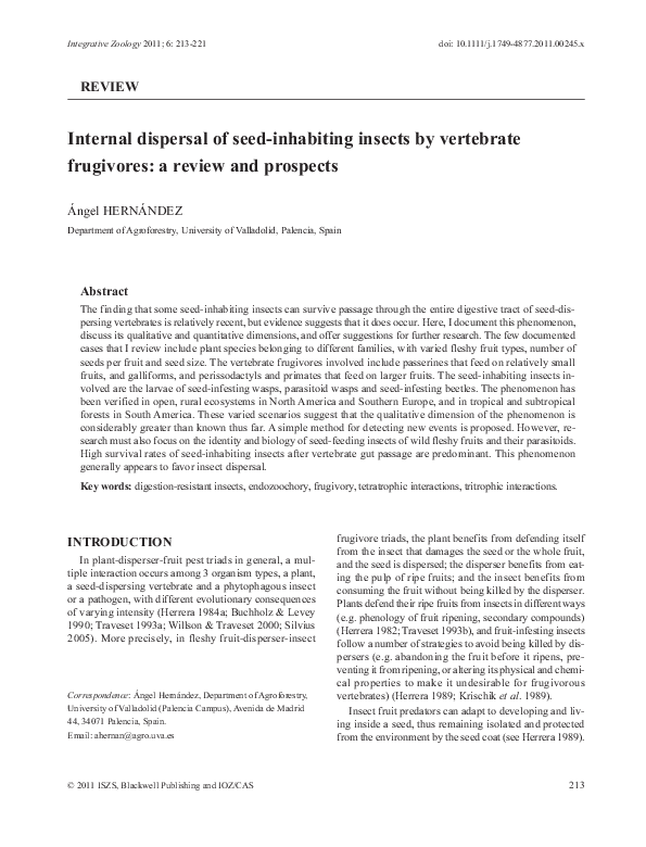 (PDF) Internal dispersal of seed-inhabiting insects by vertebrate ...