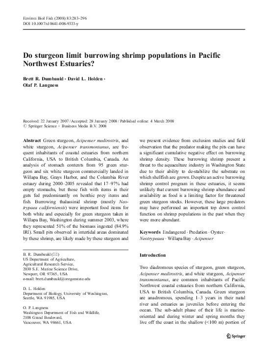 (PDF) Do sturgeon limit burrowing shrimp populations in Pacific ...