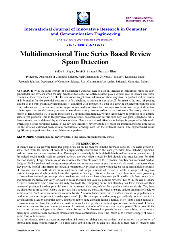 (PDF) Multidimensional Time Series Based Review Spam Detection