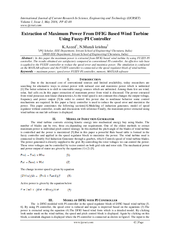 Pdf Extraction Of Maximum Power From Dfig Based Wind Turbine Using