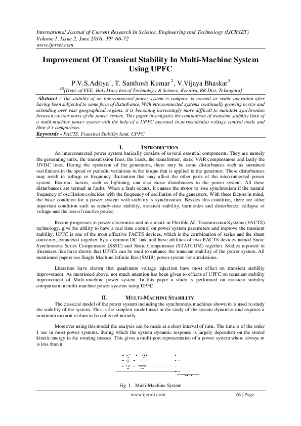 (PDF) Improvement Of Transient Stability In Multi-Machine System Using UPFC