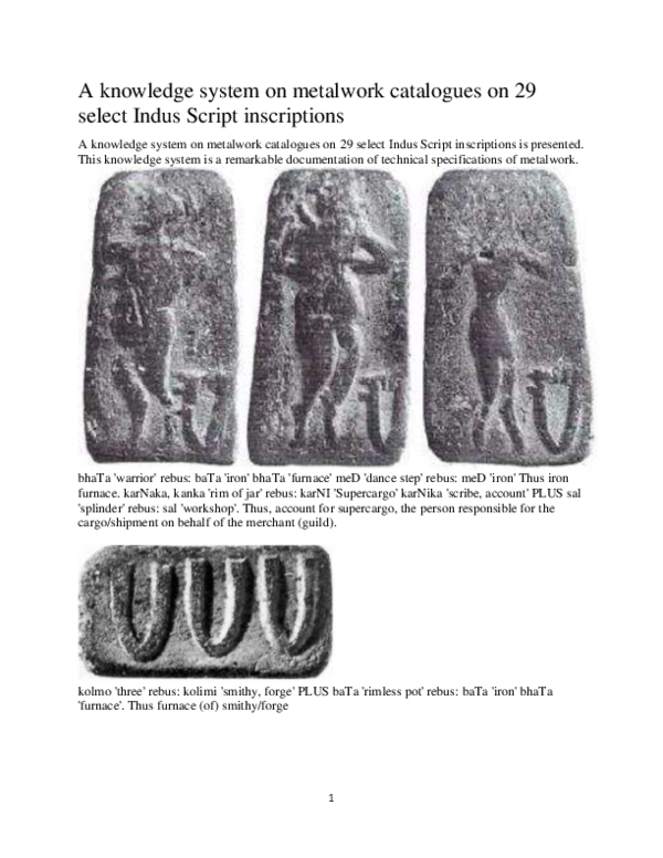(PDF) A knowledge system on metalwork catalogues on 29 select Indus ...