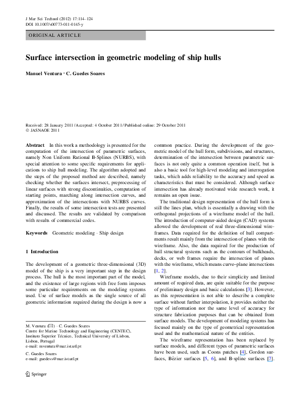 (PDF) Surface intersection in geometric modeling of ship hulls