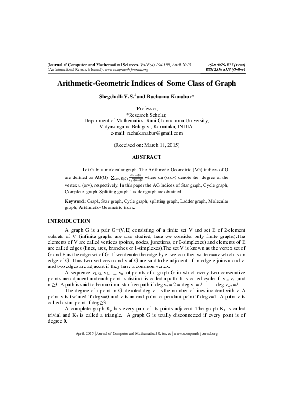 (PDF) Arithmetic-Geometric Indices of Some Class of Graph