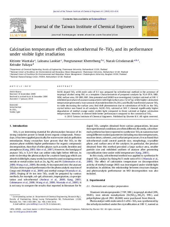 (PDF) Calcination temperature effect on solvothermal Fe–TiO 2 and its performance under visible ...
