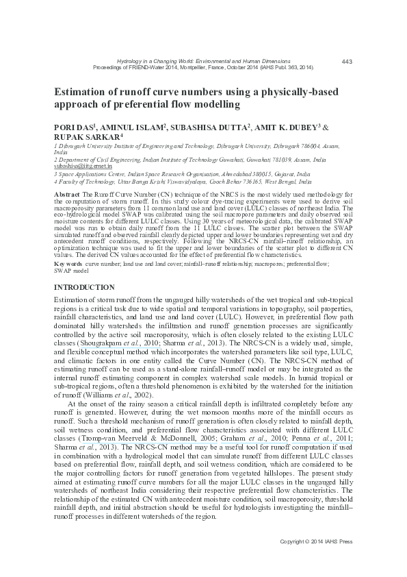 Pdf Estimation Of Runoff Curve Numbers Using A Physically Based 5663
