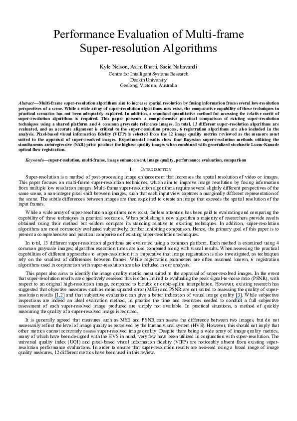 (PDF) Performance evaluation of multi-frame super-resolution algorithms