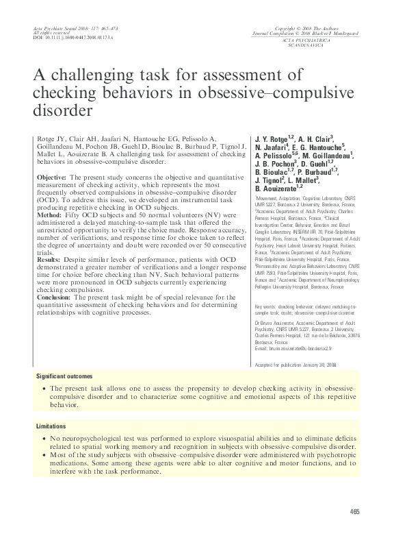 (PDF) A challenging task for assessment of checking behaviors in ...