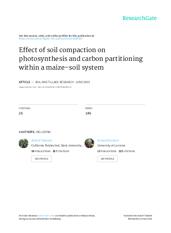 (PDF) Effect of soil compaction on photosynthesis and carbon partitioning within a maize–soil ...