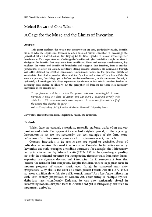 (DOC) A Cage for the Muse and the Limits of Invention