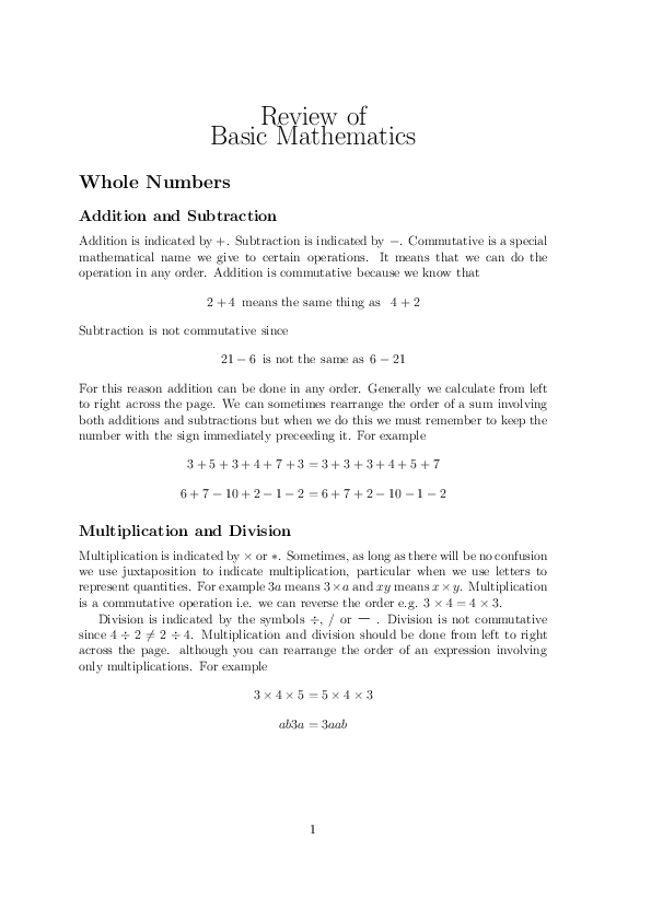 (PDF) Review of Basic Mathematics