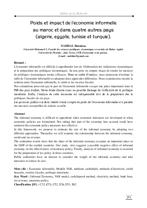 L 'économie informelle dans les pays en développement - Mesure