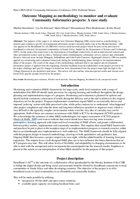 PDF Outcome Mapping As Methodology To Monitor And Evaluate Community Informatics Projects A pdf-outcome-mapping-as-methodology-to-monitor-and-evaluate-community-informatics-projects-a