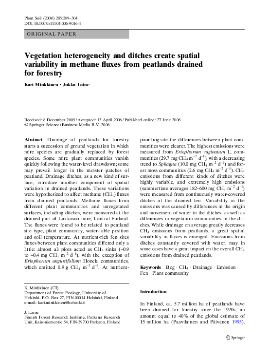 (PDF) Vegetation heterogeneity and ditches create spatial variability ...