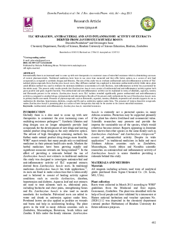 (PDF) TLC Separation, Antibacterial and Anti-Inflammatory Activity of ...