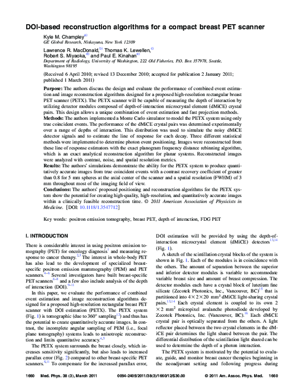 (PDF) DOI-based reconstruction algorithms for a compact breast PET scanner