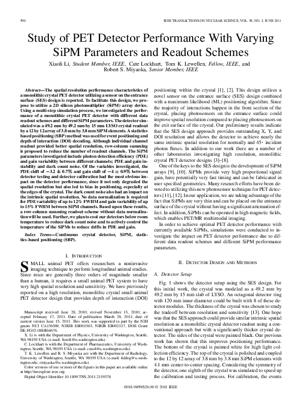 (PDF) Study of PET Detector Performance With Varying SiPM Parameters and Readout Schemes