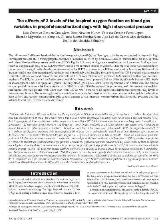 (PDF) The effects of 2 levels of the inspired oxygen fraction on blood ...