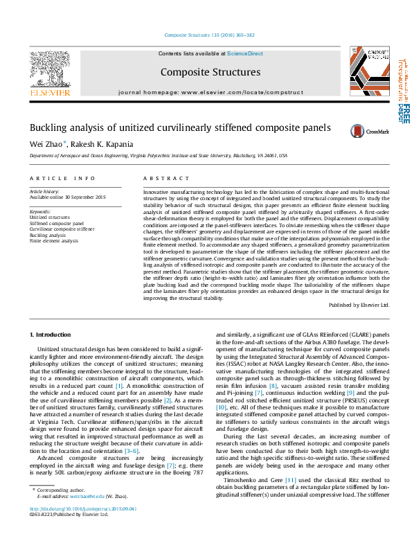 Pdf Buckling Analysis Of Unitized Curvilinearly Stiffened Composite Panels