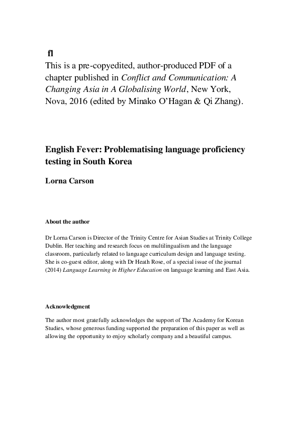 (PDF) English Fever: Problematising language proficiency testing in ...