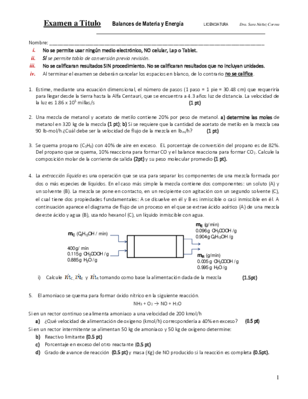 (PDF) Examen a Titulo Balances de Materia y Energía