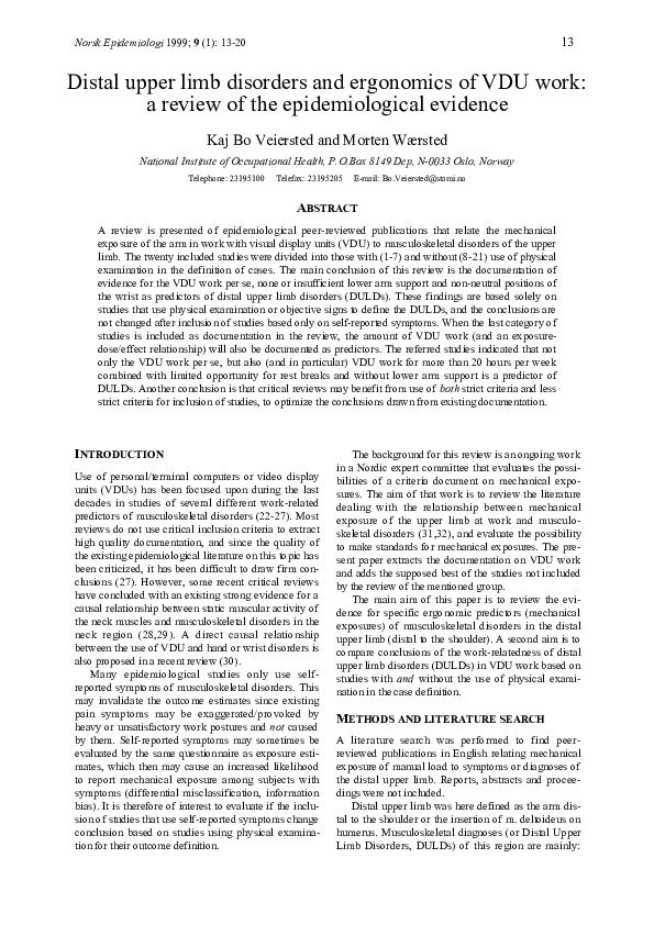 (PDF) Distal upper limb disorders and ergonomics of VDU work: a review ...