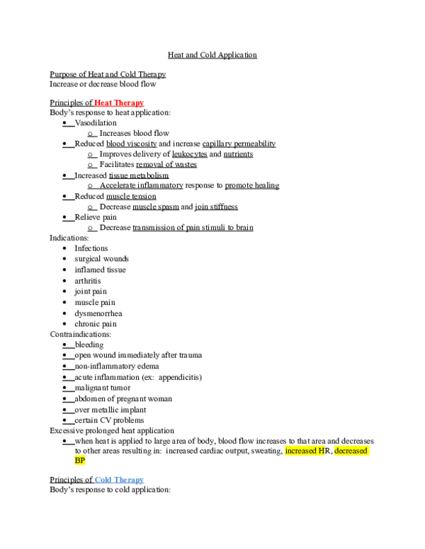 (DOC) Heat and Cold Application Summary