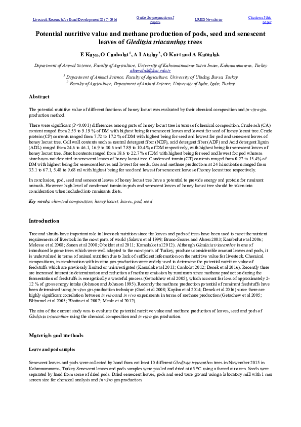(PDF) Potential nutritive value and methane production of pods, seed ...
