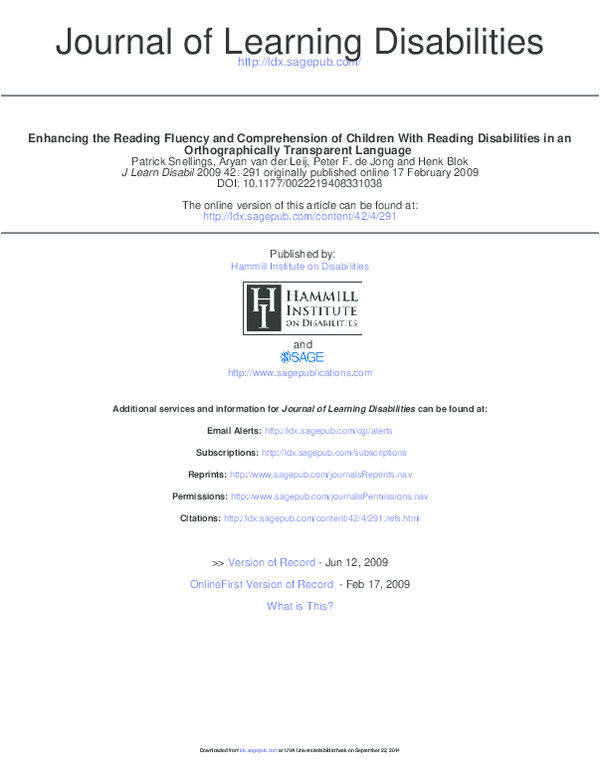 (PDF) Enhancing the Reading Fluency and Comprehension of Children With ...