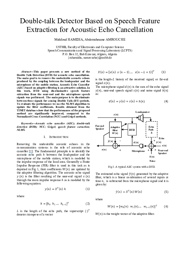 Pdf Double Talk Detection Using The Singular Value Decomposition For